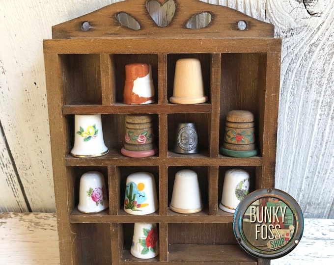 Vintage Thimbles & Wood Holder Set, Vintage Thimbles, Porcelain ...