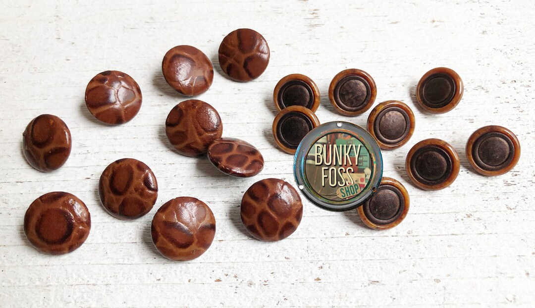 Vintage Leather & Metal Shank Buttons, Leather Buttons,vintage Leather ...