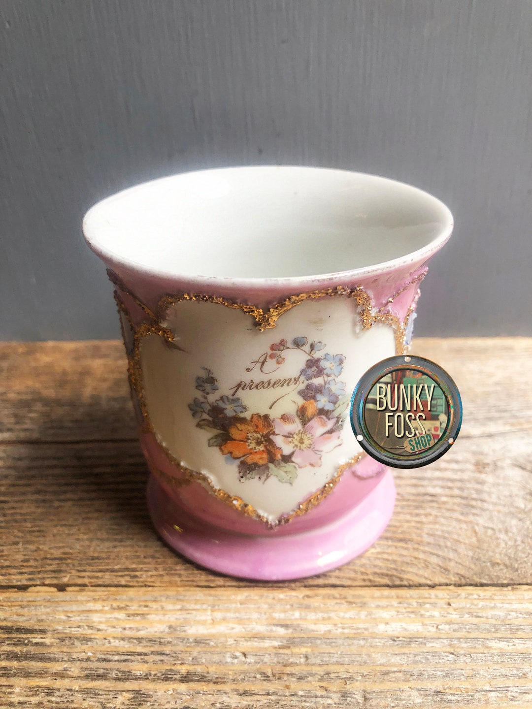 Antique German Lusterware 'a Present Mugpink - Etsy