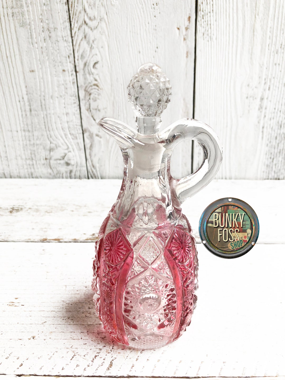 Vintage Imperial Glass Clear Ruby Stain Flash Cruet, Imperial Glass ...