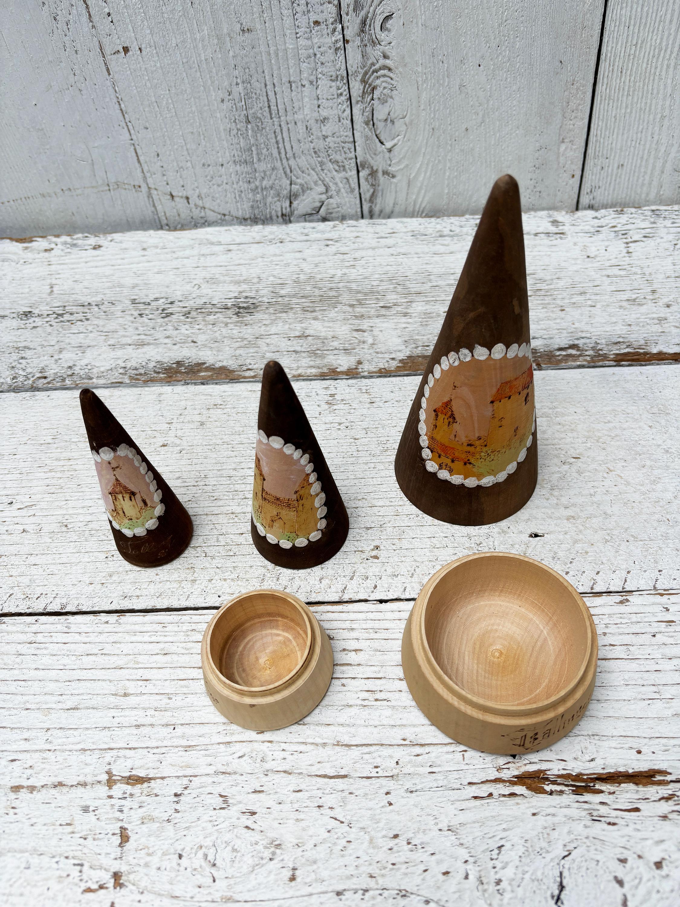 Vintage Pyography Wooden Nesting Cones, Hand Painted Souvenirs - Etsy