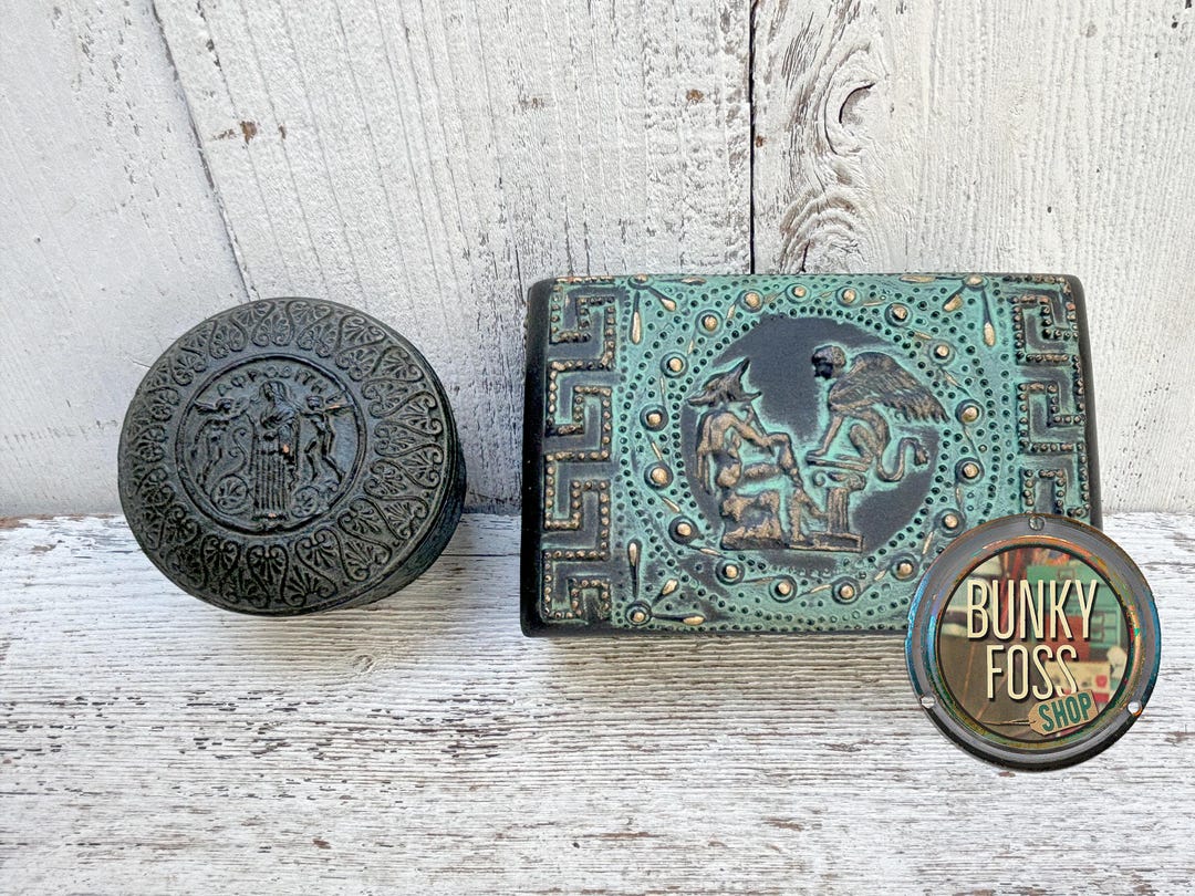 Vintage Greek Embossed Clay/ceramic Boxes Set,greek Boxes,trinket Boxes ...
