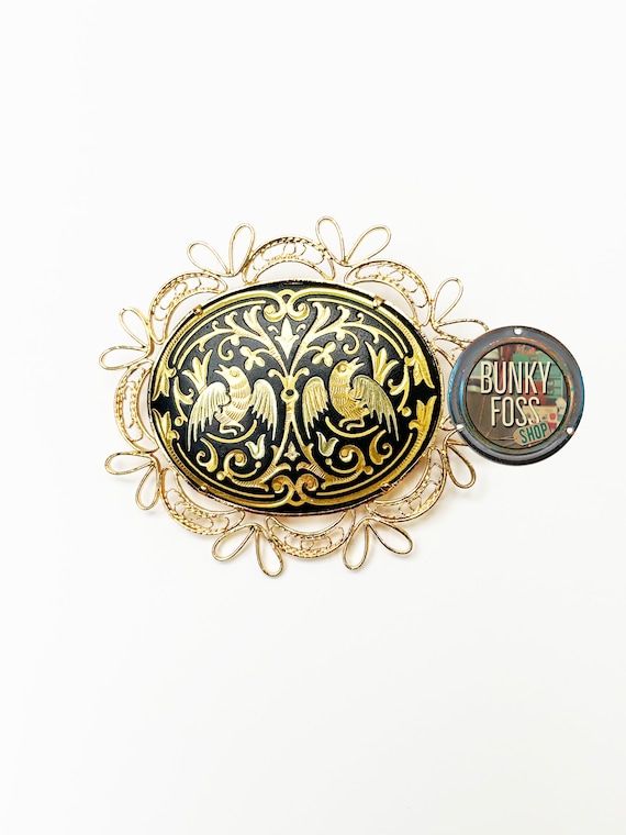 Vintage Spanish Damascus 24K Gold Metal Inlay Birds a… - Gem