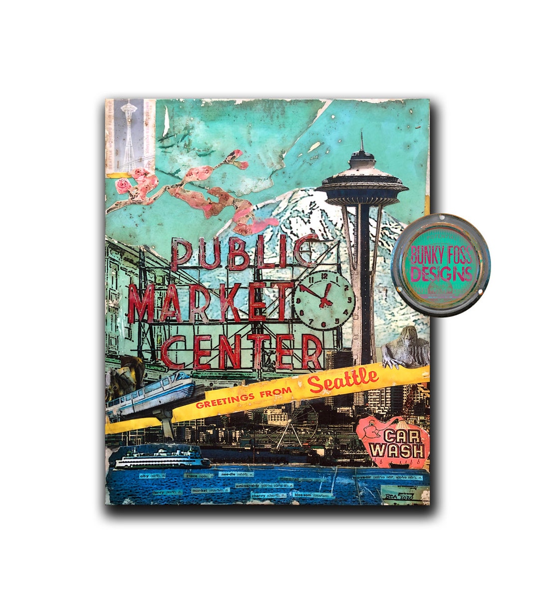 Vintage Seattle Collage Print, Seattle Print, Collage Print, Space ...