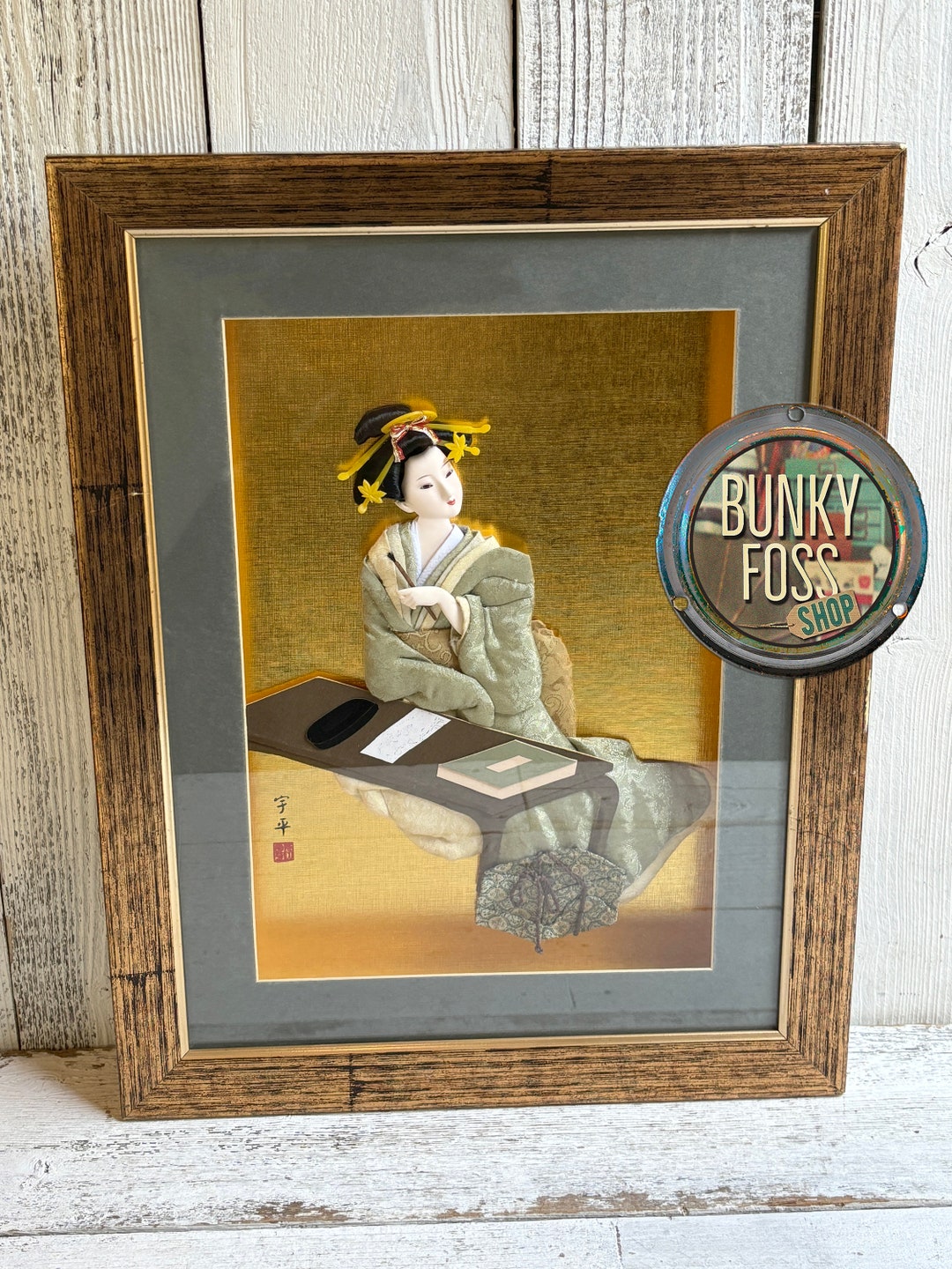 Vintage Japanese Shadow Box Geisha Wall Art, Geisha Kimono Fan, Shadow ...
