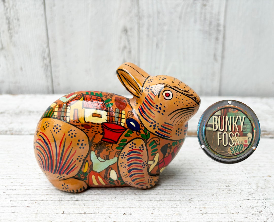 Vintage Mexican Folk Art Hand Painted Clay Rabbit, Painted Rabbit ...