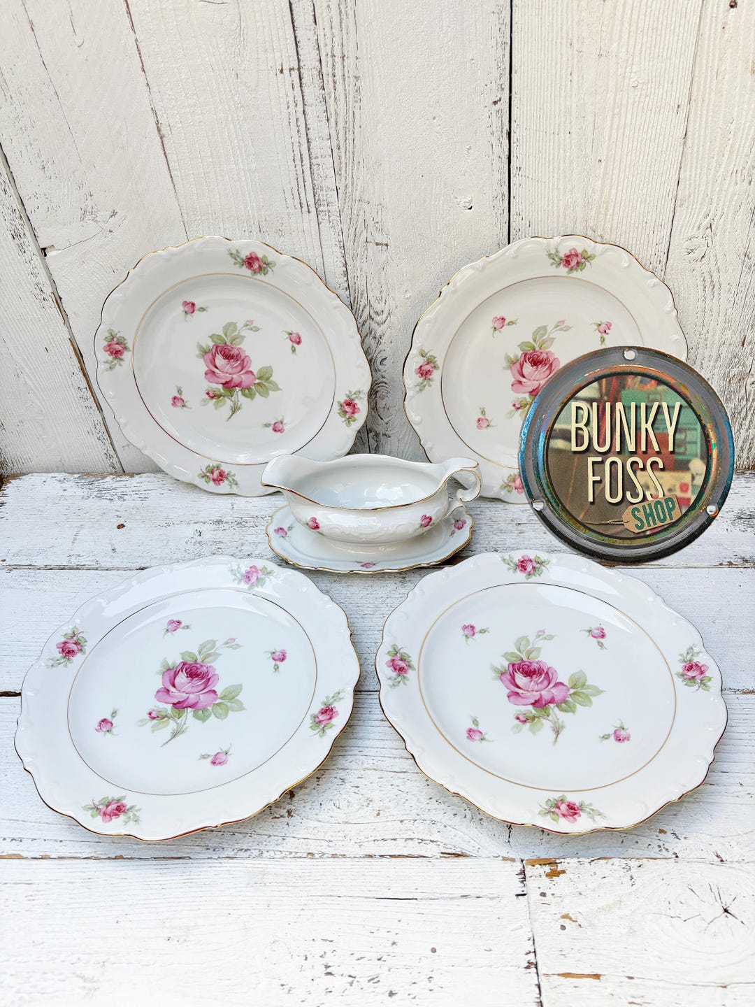 Vintage Schumann Arzberg Germany Rose Plates & Gravy Boat Set, Schumann ...