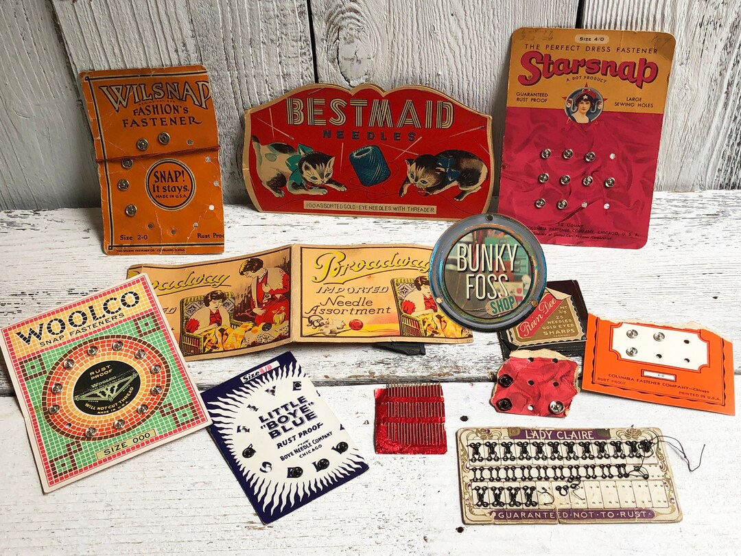 Antique Sewing Needles, Fasteners & Snaps Lot, Antique Sewing Needles ...