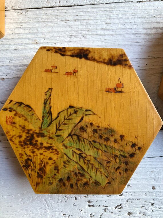 Antique Chinese Pyrography Bamboo Nesting Boxes, Vint… - Gem