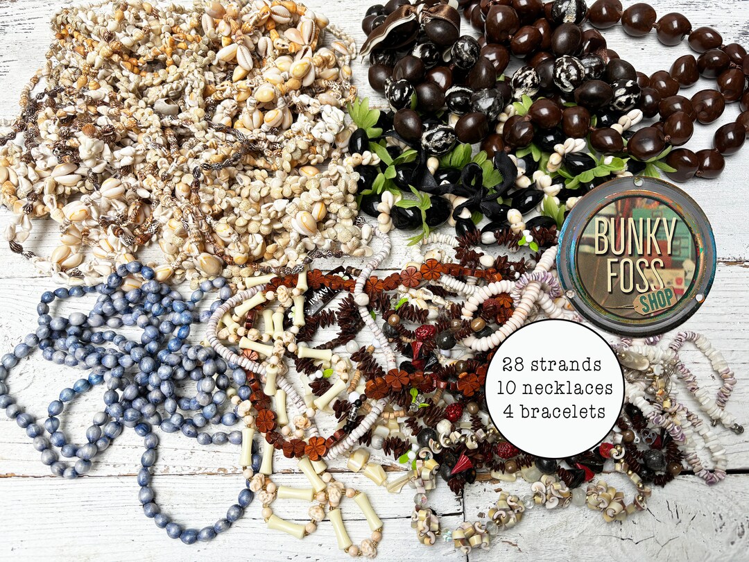 Vintage HUGE Seashell Kukui Nut Pods Strands Lot,shell Strands,macrame ...