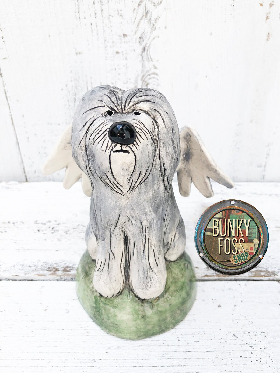 Vintage Handmade Pottery Sheepdog Angel Statue, Sheepdog, Old English ...