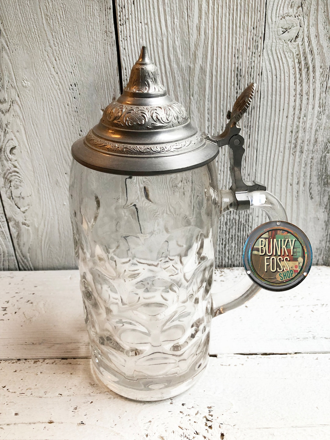 RARE! Vintage Large German Dimpled Glass Pewter Lidded Stein,dimpled ...
