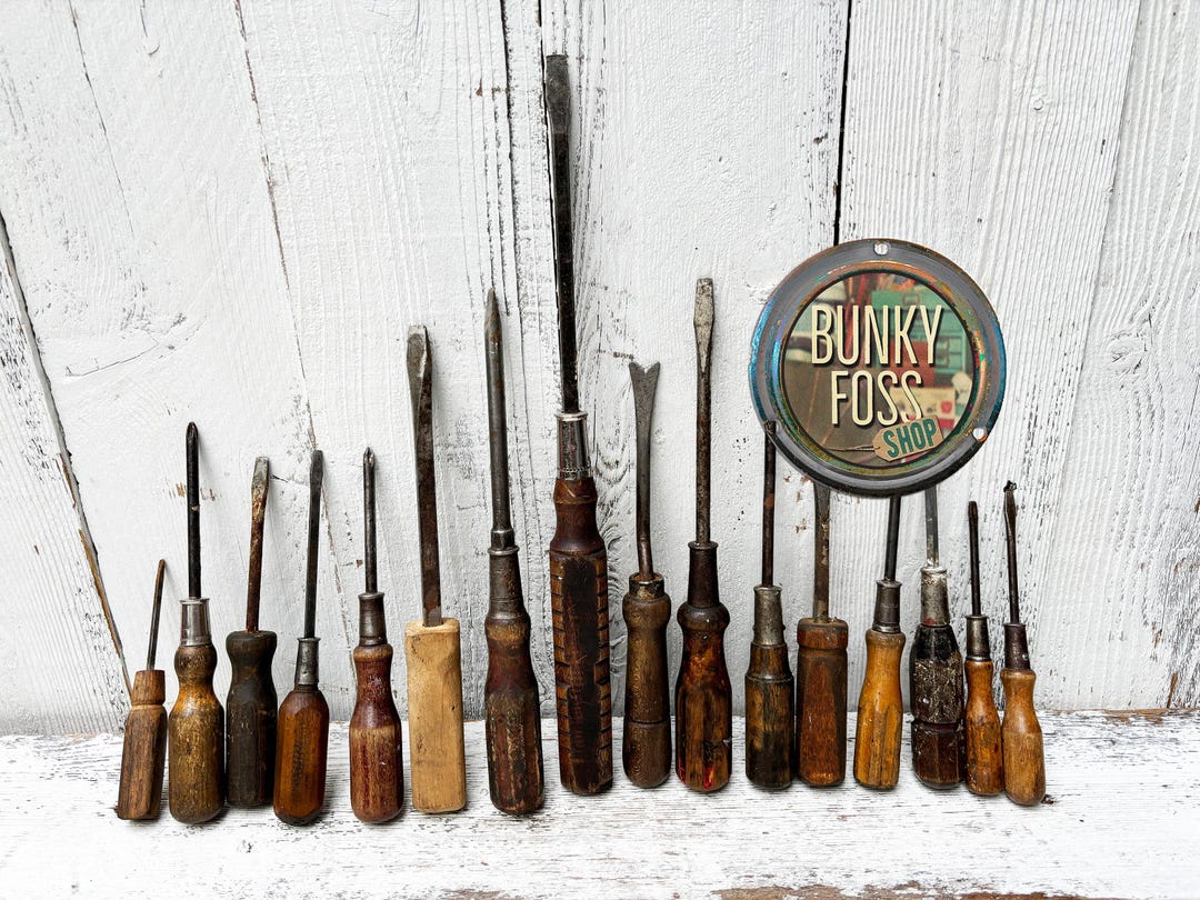 Vintage Wooden Handled Screwdrivers Set, Old Screwdrivers,vintage Tools ...