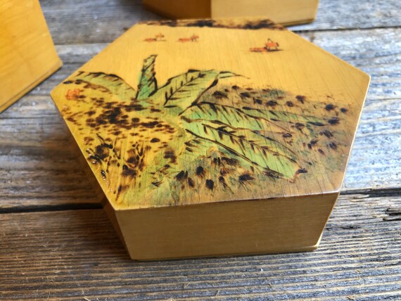 Antique Chinese Pyrography Bamboo Nesting Boxes, Vint… - Gem