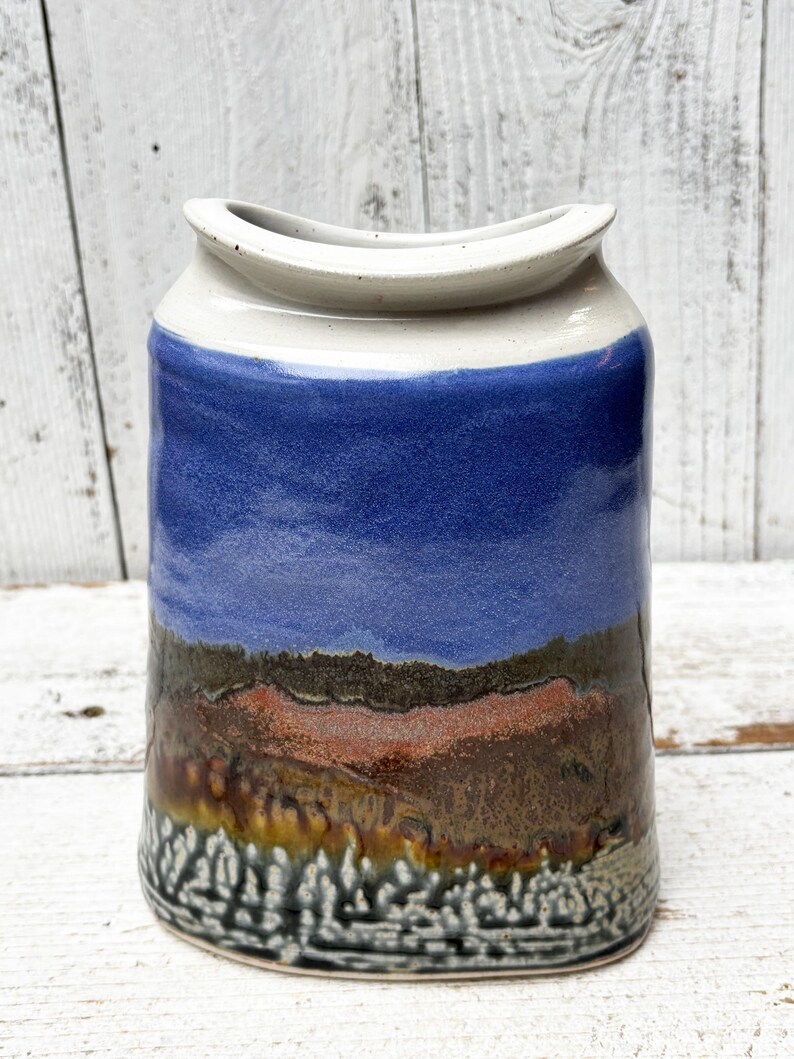 Vintage Handmade Landscape Art Pottery Vase, Handmade Vase, Landscape ...