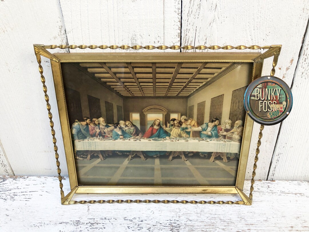 Vintage Last Supper Litho In Gold Metal Frame Last Supper Lithograph