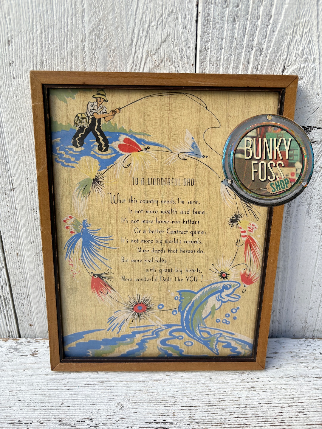 Vintage Father's Day Poem Fly Fishing Framed Print, Wonderful Dad ...