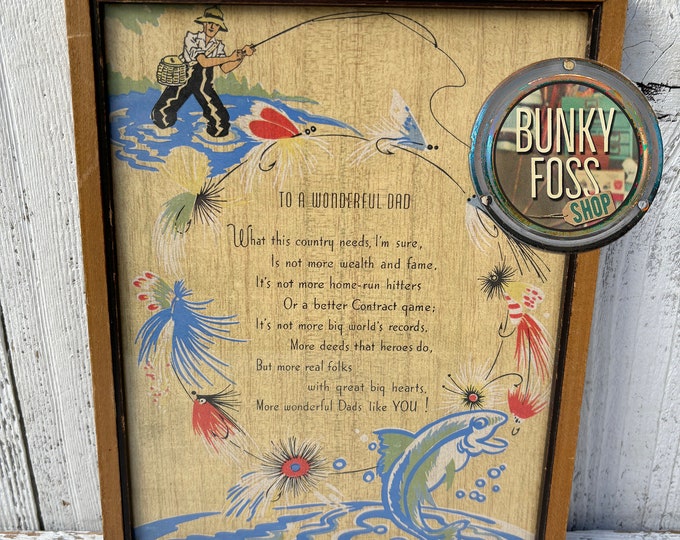 Vintage Father's Day Poem Fly Fishing Framed Print, Wonderful Dad ...