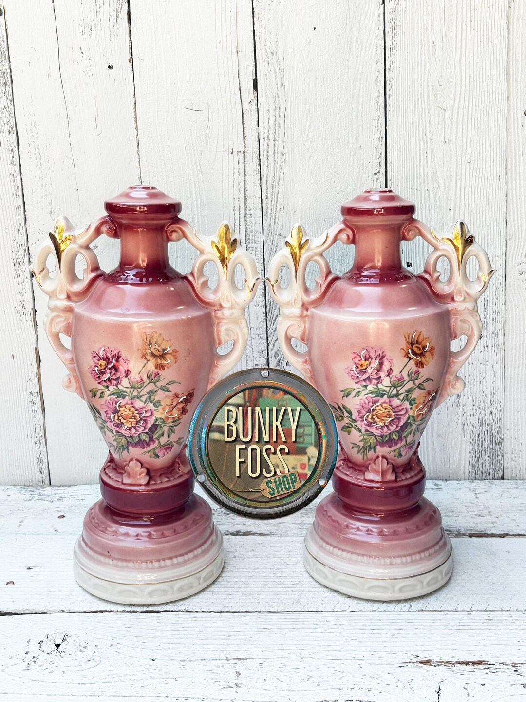 Vintage Hall Victorian Urn Lamp Bases, Signed Floral Table Lamps, 1940s ...