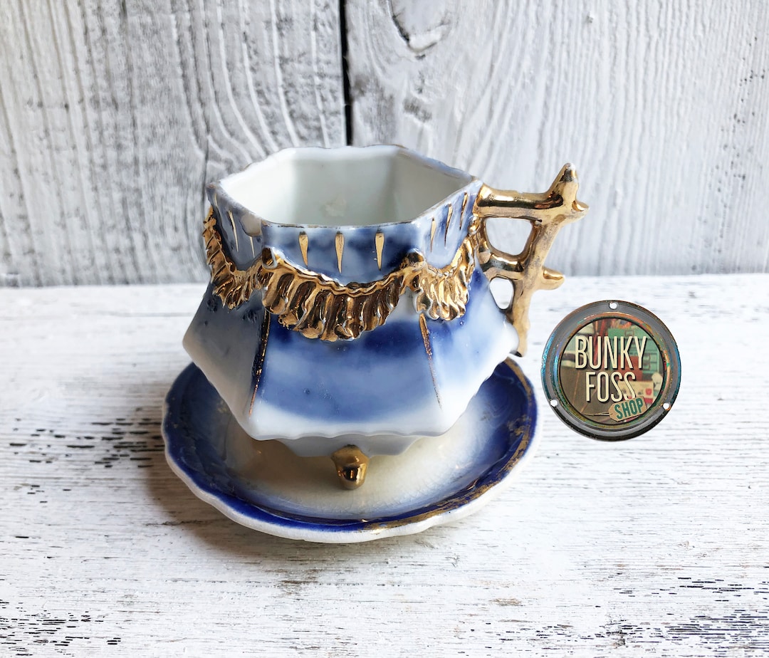 Antique Blue & Gold Porcelain French Demitasse Cup, Antique Coffee Cup ...