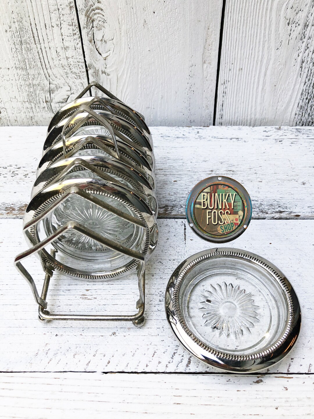 Vintage Leonard Silverplate & Crystal Coasters and Caddy,leonard ...