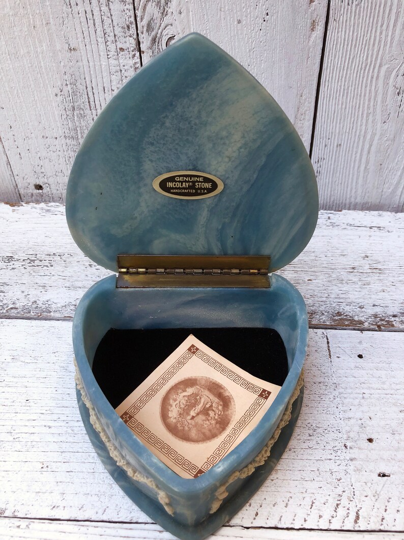 Vintage Genuine Incolay Stone Angel Heart Box, Incolay Stone, USA ...