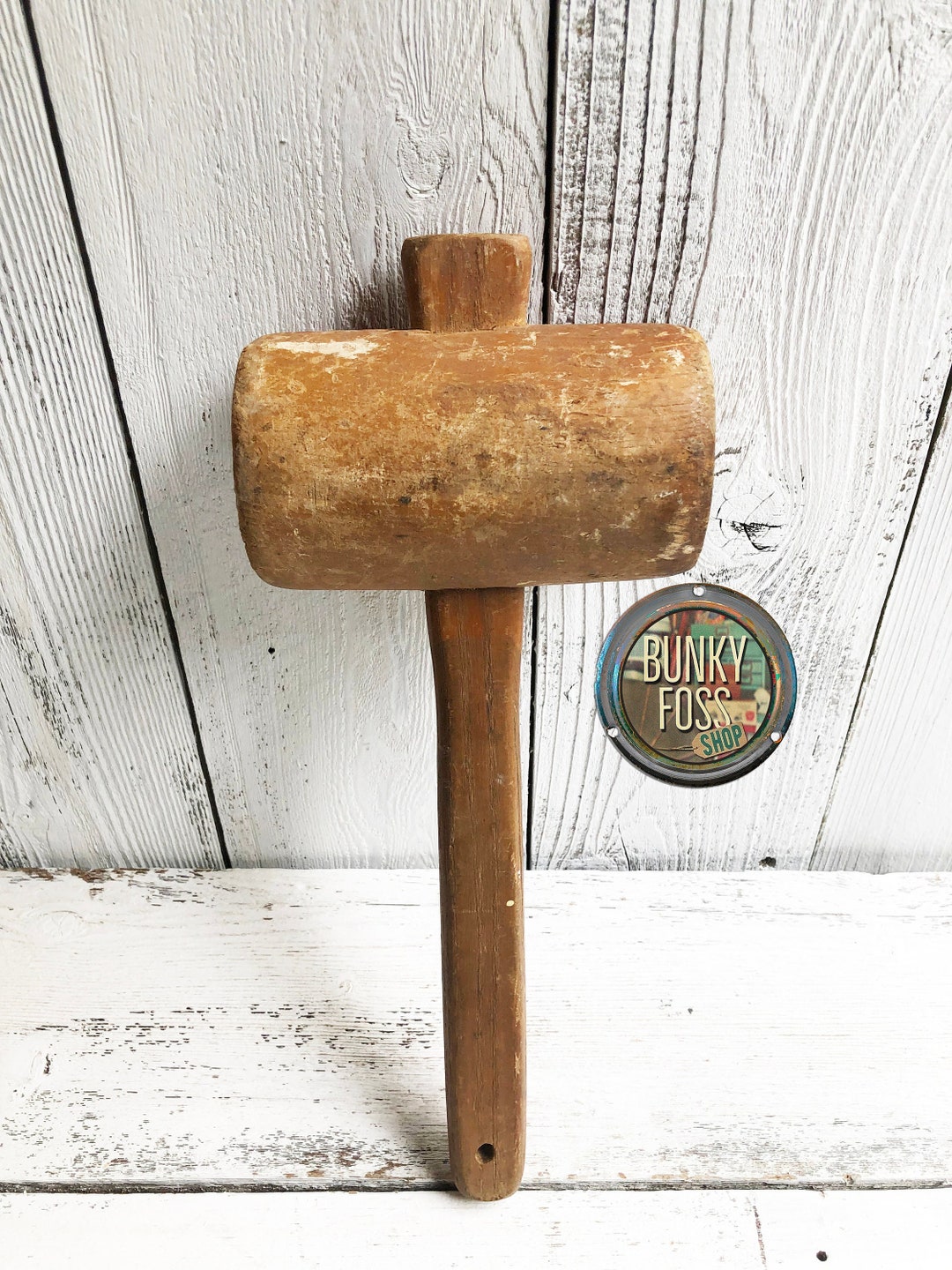 Antique Primitive Wood Mallet, Oak Handle, Old Mallet, Large Old Mallet ...