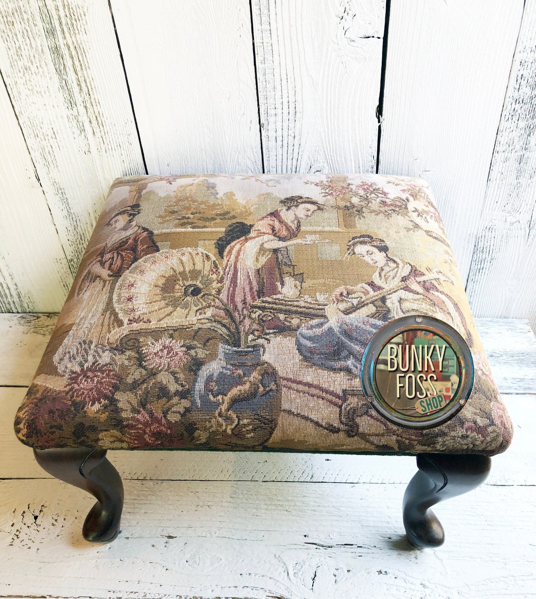 RARE! Antique French Geisha Tapestry Covered Foot Stool, French ...