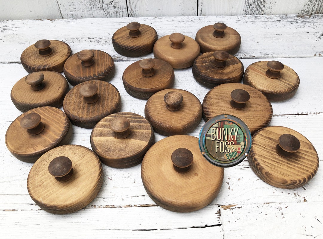 Vintage Handmade Wooden Mason Jar Lids, Wooden Lids With Knobs, Wooden Canning Jar Lids, Jar ...
