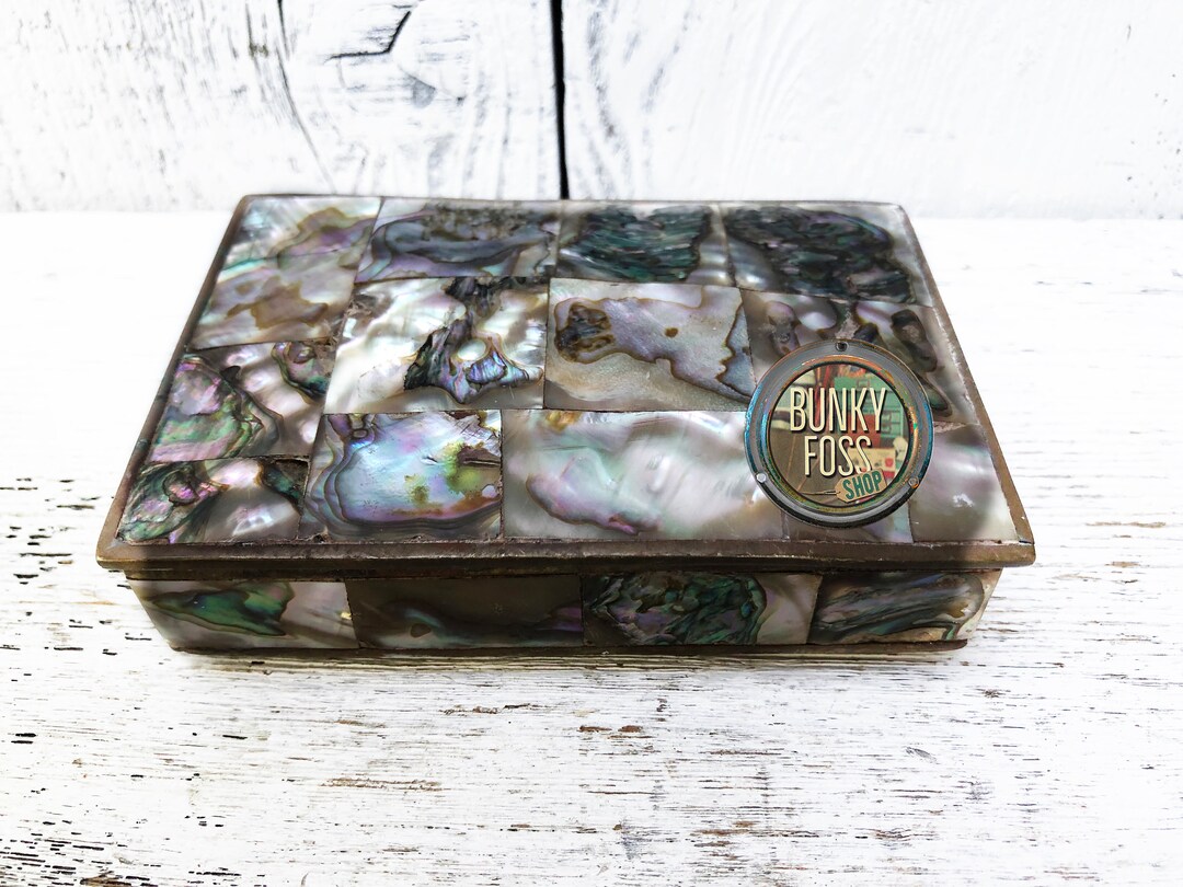 Vintage Abalone and Brass Box With Rosewood Interior,vintage Abalone ...