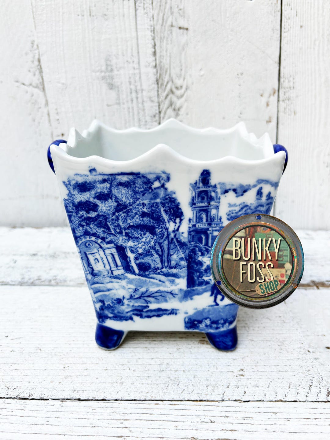 Vintage Victoria Ware Ironstone Flow Blue Handled Planter Pot, Victoria ...