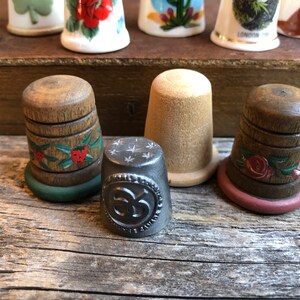 Vintage Thimbles & Wood Holder Set, Vintage Thimbles, Porcelain ...