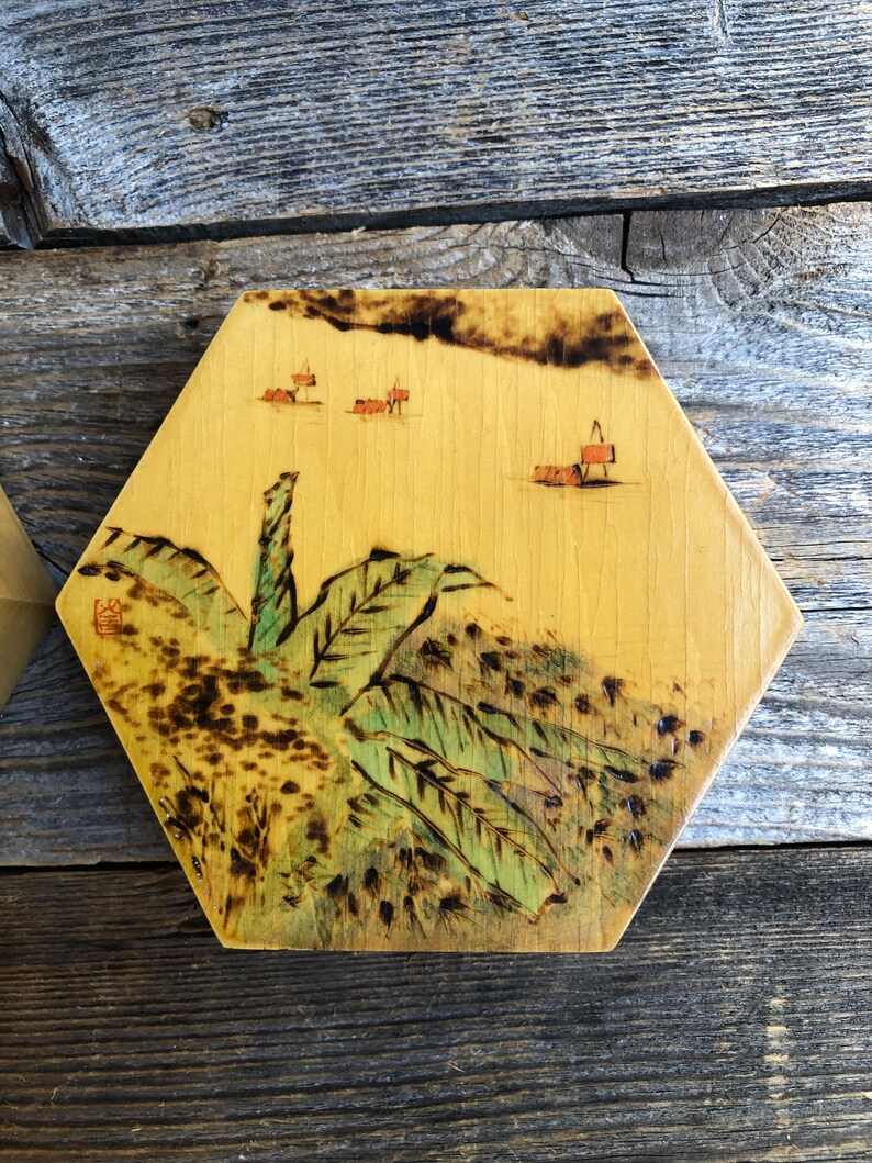 Antique Chinese Pyrography Bamboo Nesting Boxes Vintage Asian - Etsy