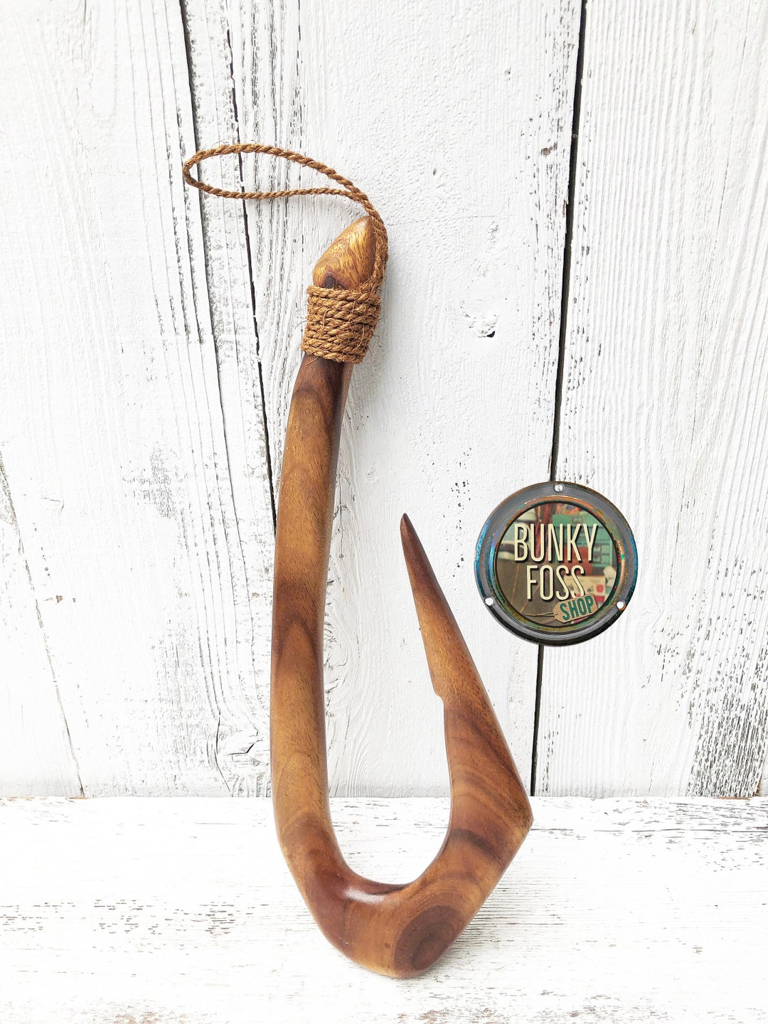 Vintage Hand Carved Wooden Fish Hook With Hanger, Wooden Fish Hook ...