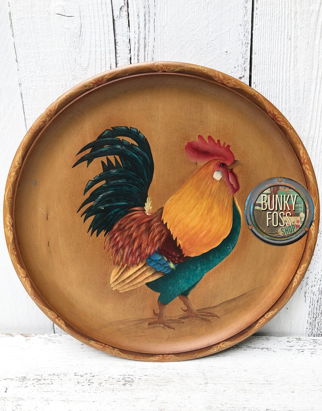 Vintage Handmade Large Wooden Rooster Tray, Handpainted Rooster Tray ...