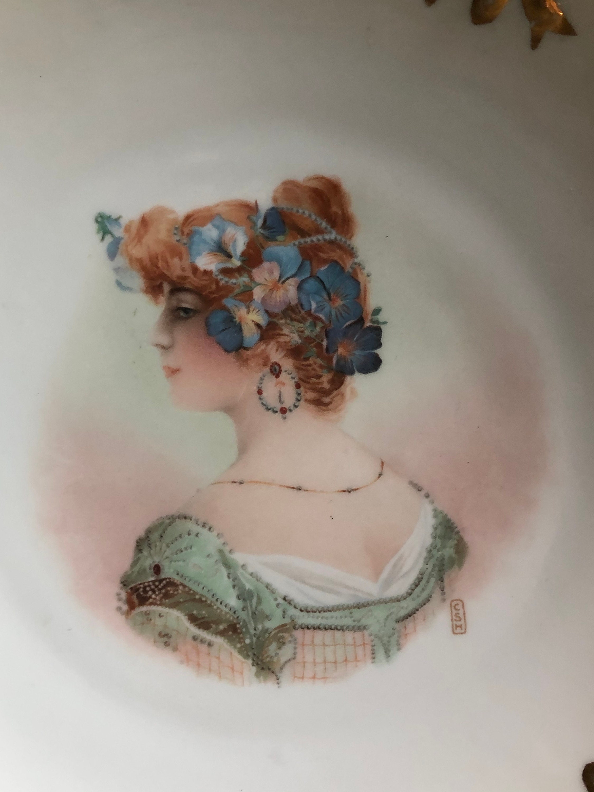 RARE Antique Carl Tielsch Porcelain Portrait Centerpiece - Etsy