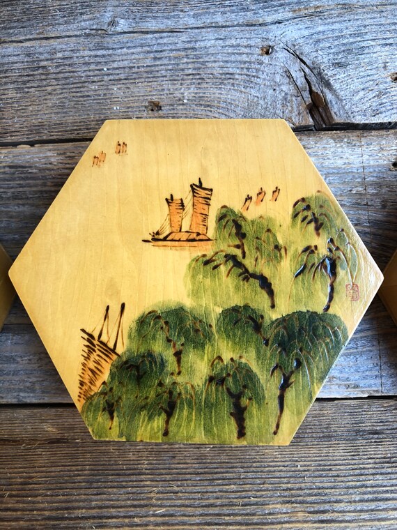 Antique Chinese Pyrography Bamboo Nesting Boxes, Vint… - Gem