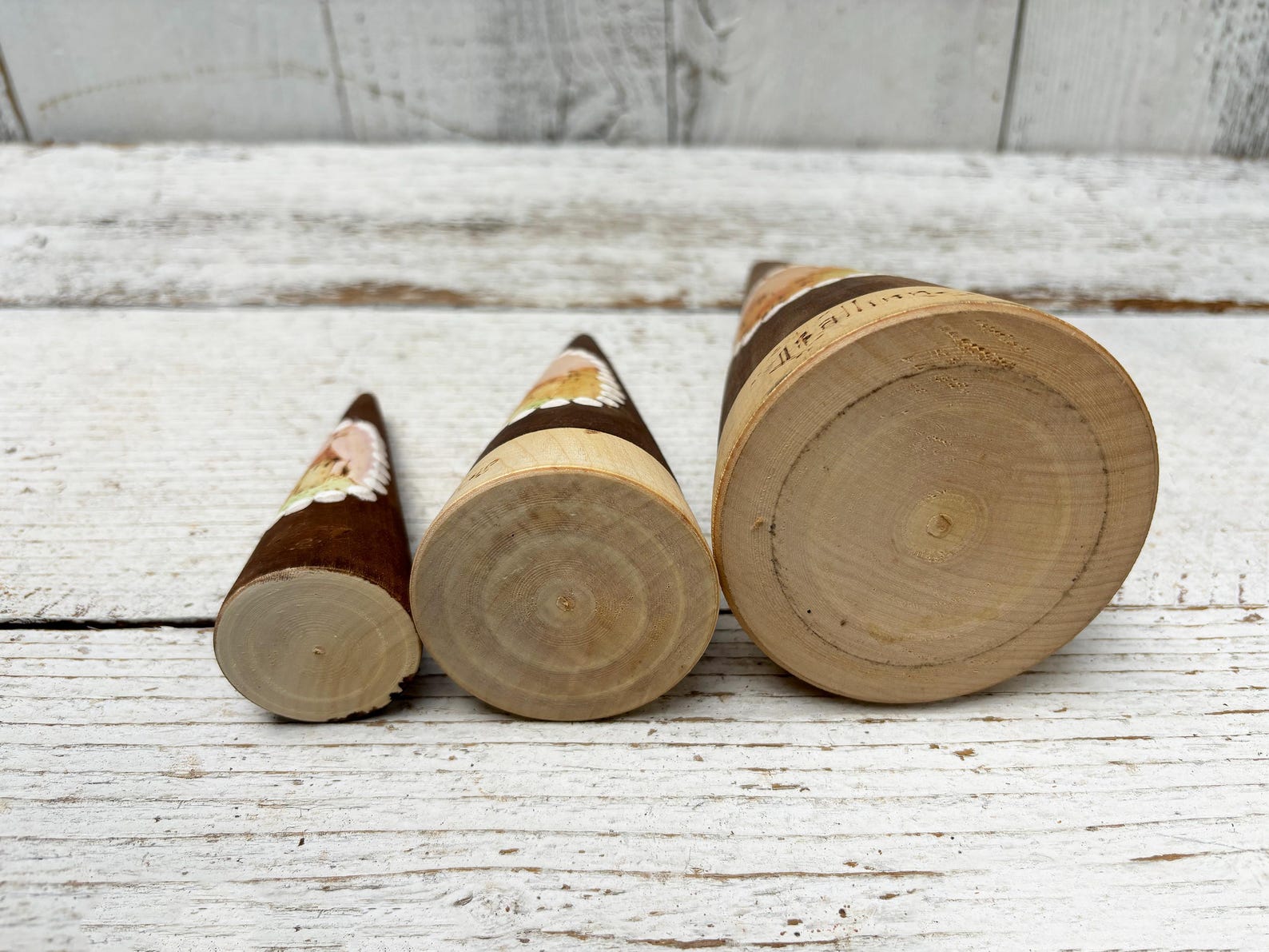 Vintage Pyography Wooden Nesting Cones, Hand Painted Souvenirs - Etsy