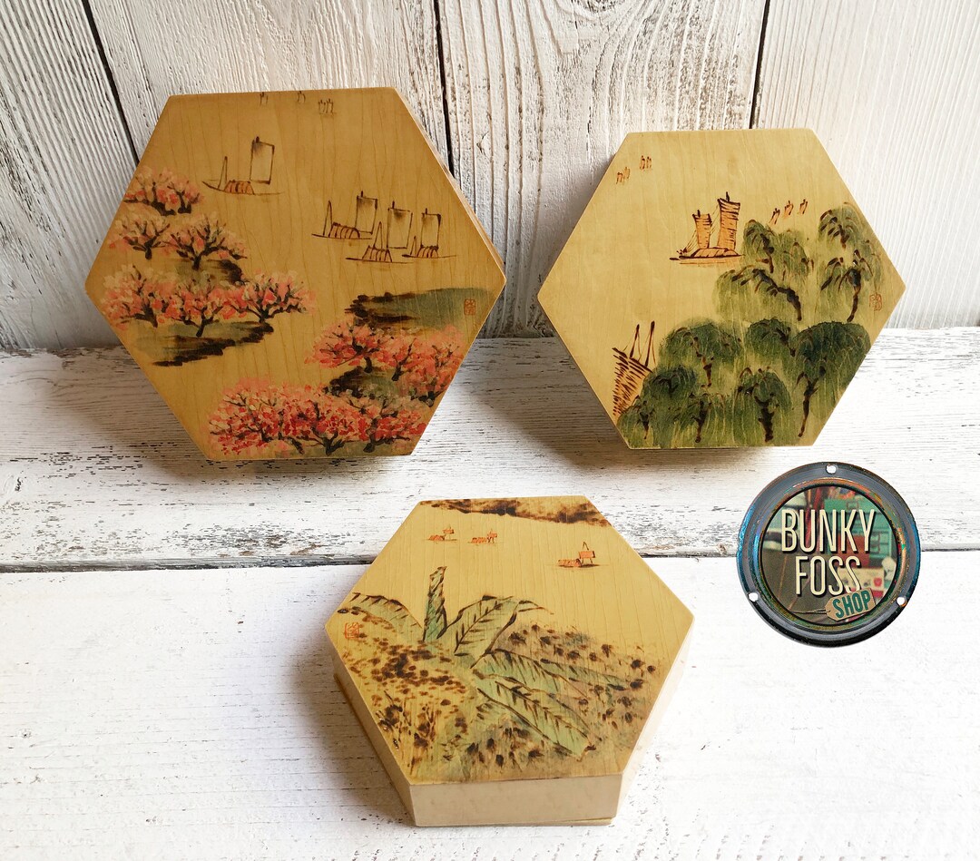 Antique Chinese Pyrography Bamboo Nesting Boxes, Vintage Asian Nesting ...
