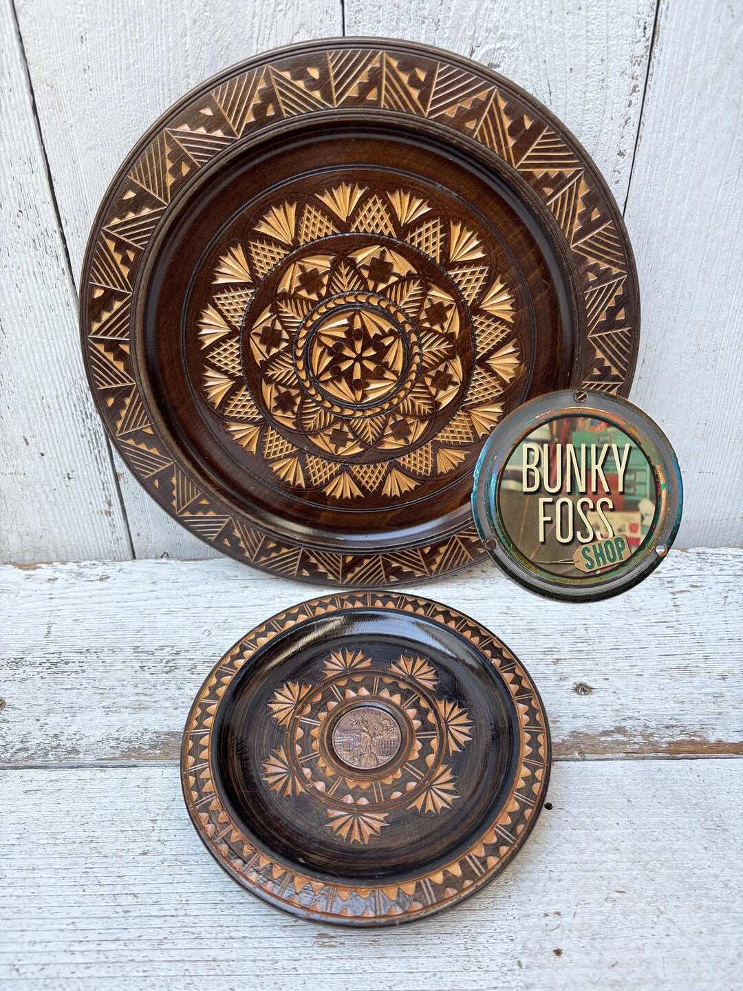 Vintage Greek Hand Carved Wooden Wall Plates Set, Greece, Carved Wood ...
