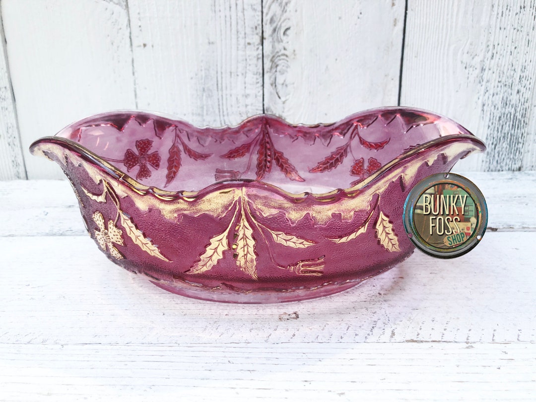 Antique Ruby Flash Glass Console Bowl, Delaware Pattern, US Glass Co ...
