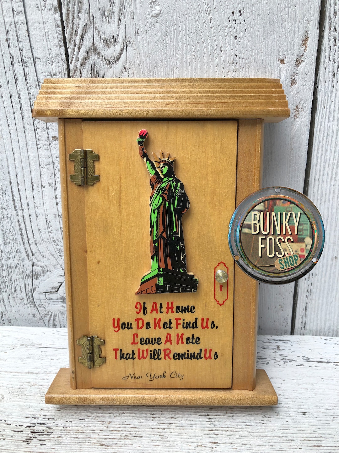 Vintage NY Statue of Liberty Wooden Note Box Holder, Note Box, Note ...