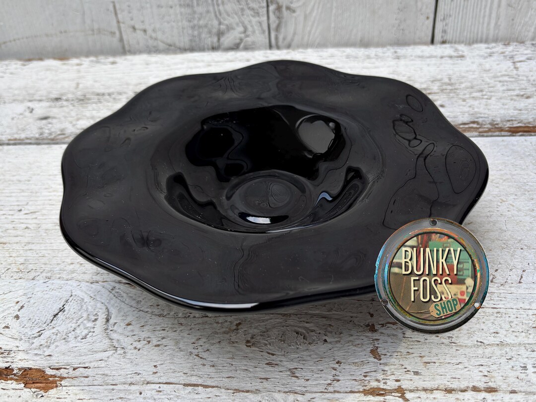 RARE! Vintage Mosser Drape Black Raspberry Glass Dish, Black Drape ...