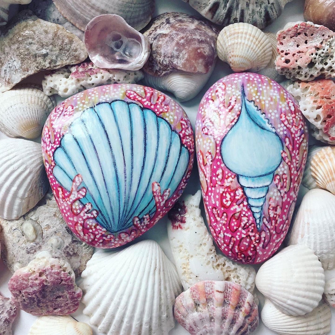 Set of 2 Hand Painted Beach Stones, Miniature Painting, Original ...
