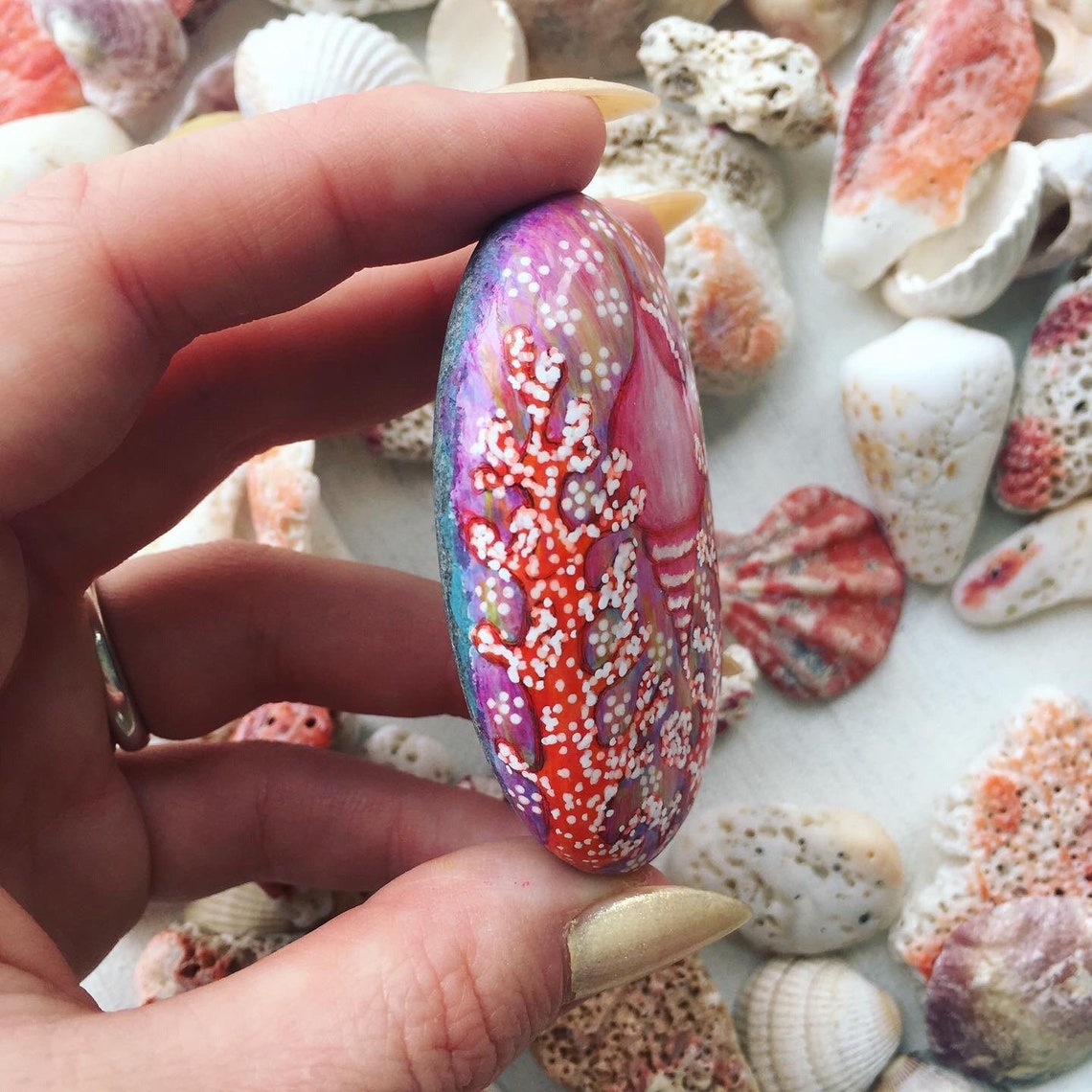 Set of 2 hand painted beach stones Miniature Painting | Etsy