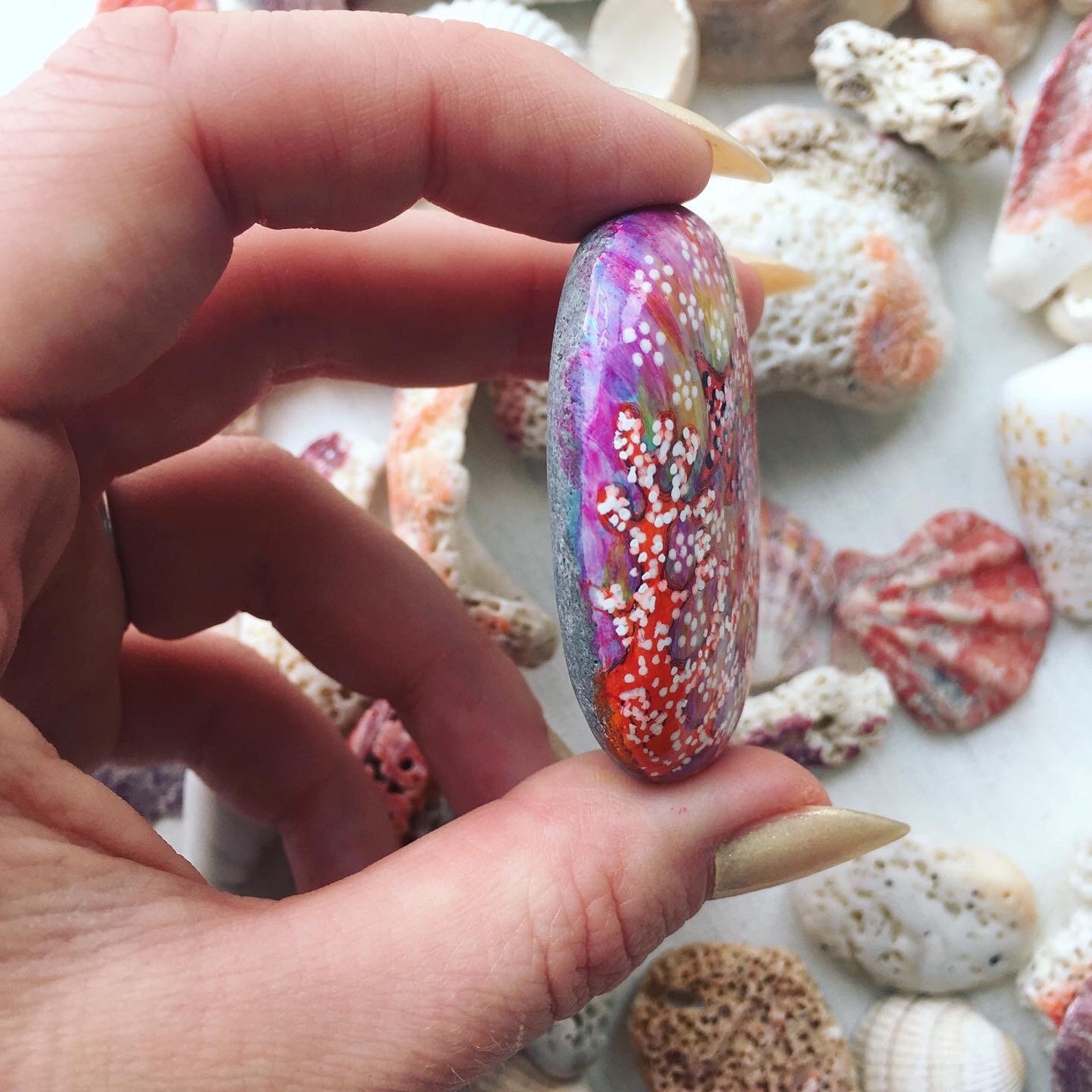 Set of 2 hand painted beach stones Miniature Painting | Etsy