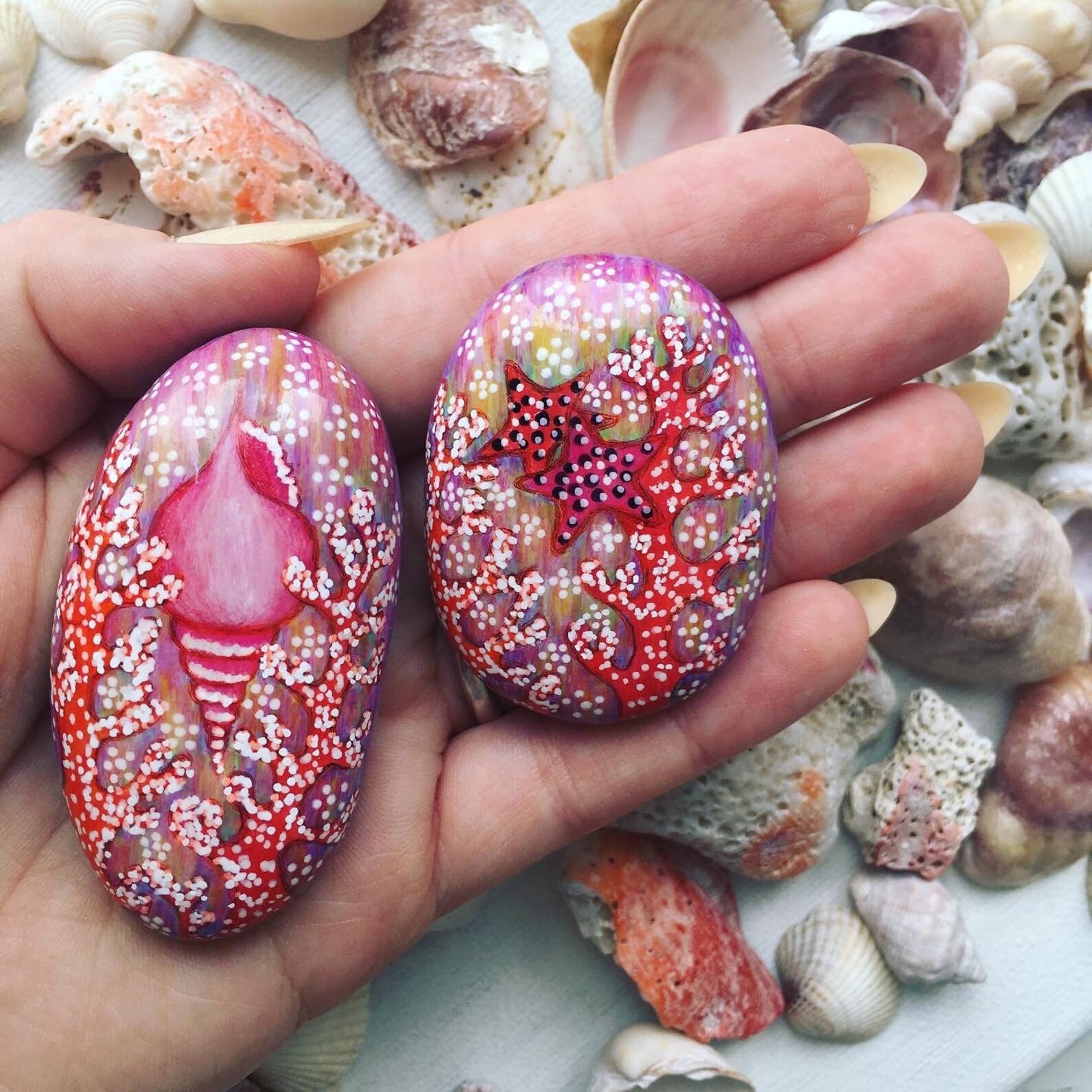 Set of 2 hand painted beach stones Miniature Painting | Etsy