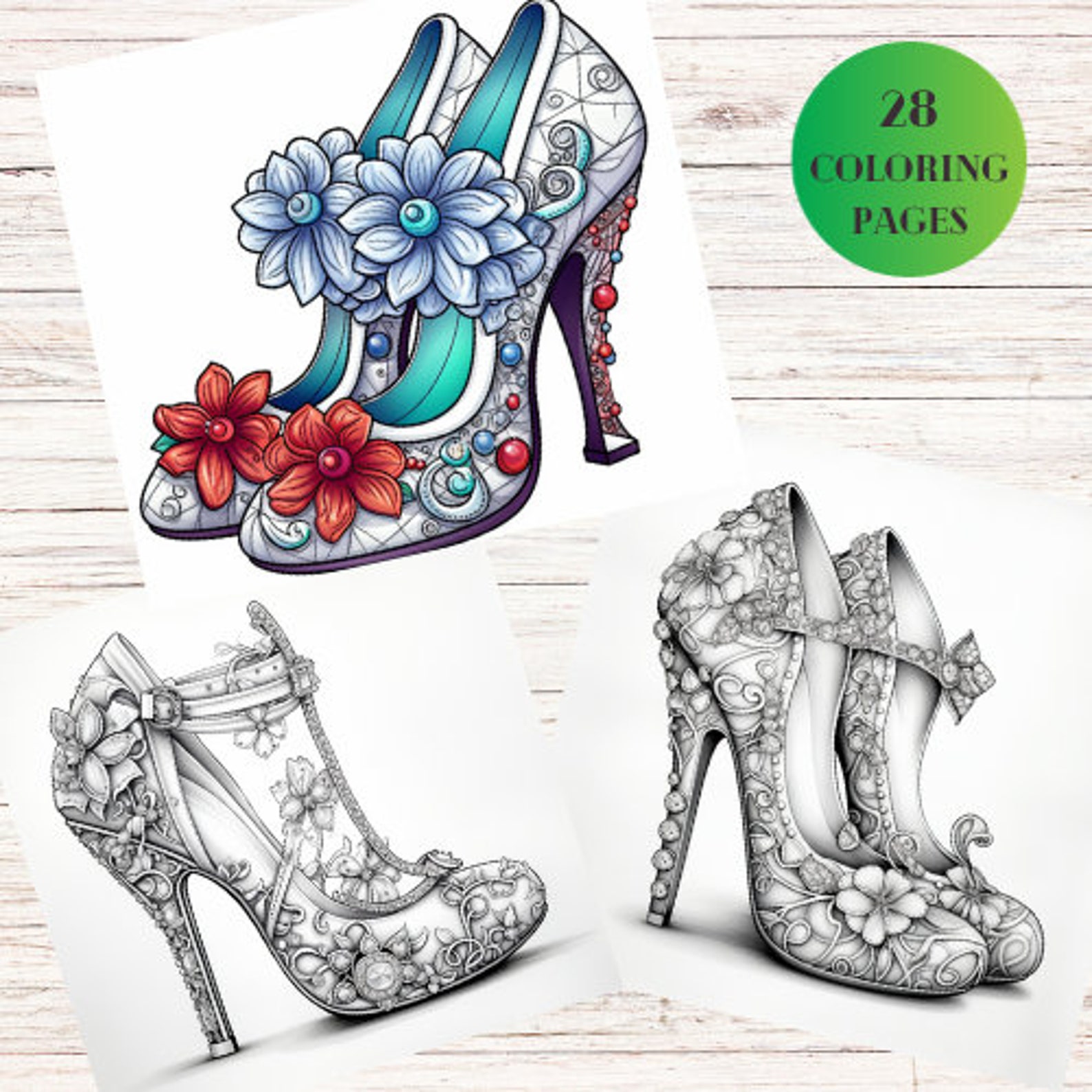 28 Women Fancy Shoes Coloring Book, Heels Coloring Pages for Adults and ...