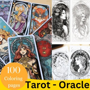 100 Tarot Oracle Coloring Pages, Tarot for Adults, Tarot for Beginners ...