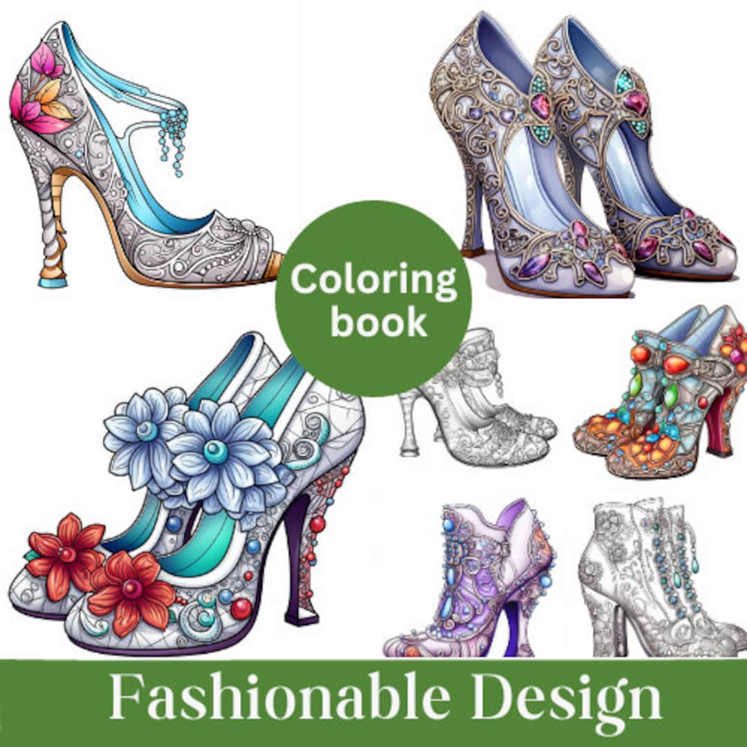28 Women Fancy Shoes Coloring Book, Heels Coloring Pages for Adults and ...